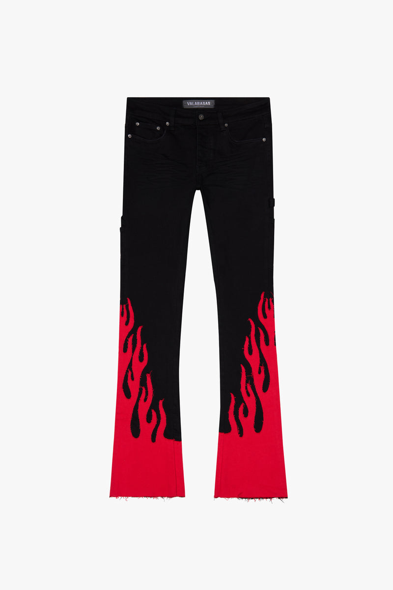 "FLARE FLAME" BLACK RED STACKED FLARE JEAN – Valabasas Denim